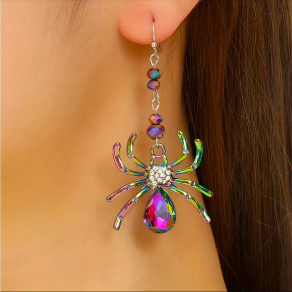 Jewelry | Rainbow Rhinestone Spider Earrings | Poshmark